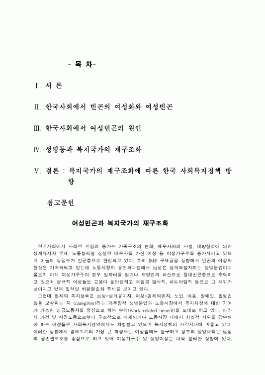 여성빈곤과 복지국가의 재구조화