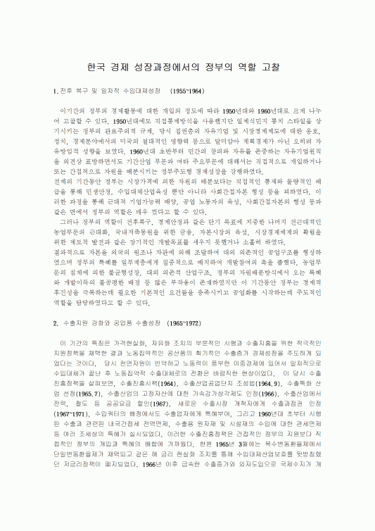 한국 경제 성장과정에서의 정부의 역할 고찰