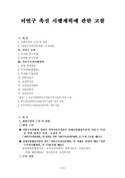뇌연구 촉진 시행계획에 관한 고찰