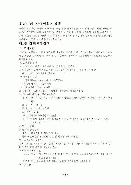 우리나라 장애인 복지 정책에 관한 전반적인 이해 레포트