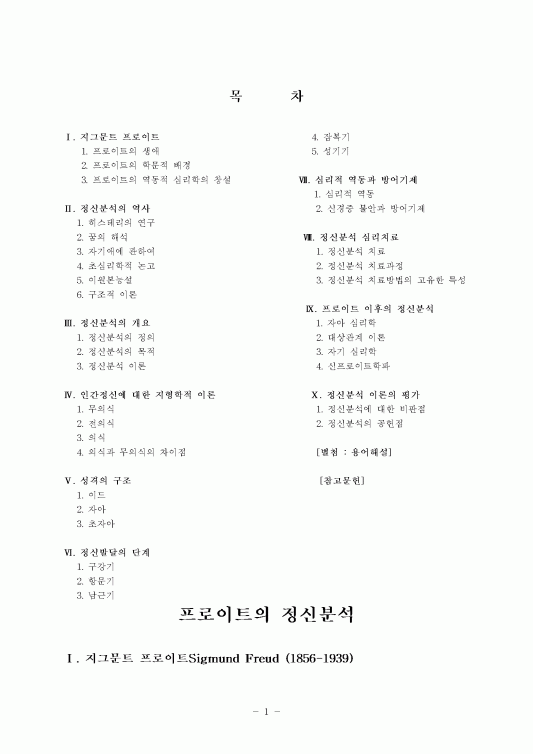 프로이트의 정신분석에 관한 연구