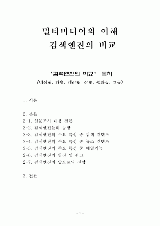 검색엔진의 비교 네이버, 다음, 네이트, 야후, 엠파스, 구글