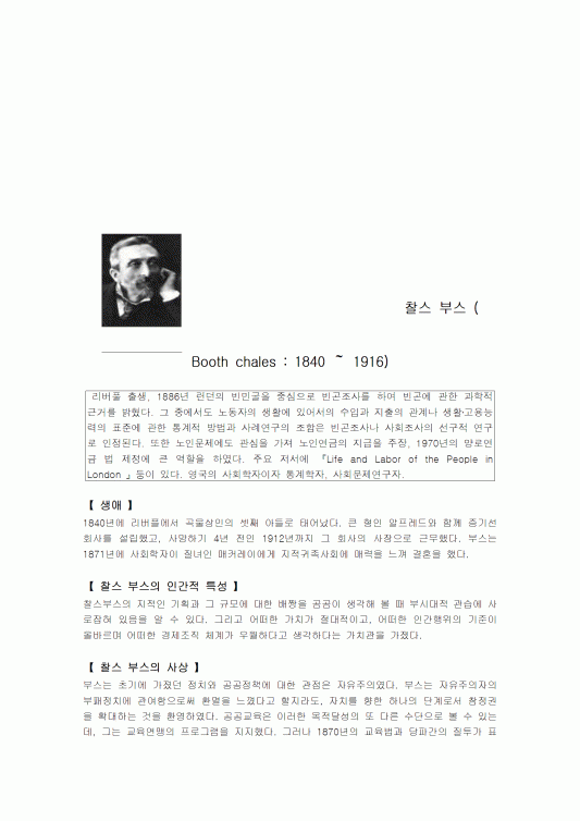 찰스 부스 ( Booth chales : 1840 ～ 1916)
