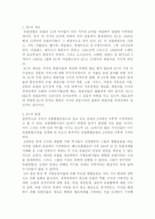 EU의 탄생과 발전, 그리고 우리나라와의 관계조명