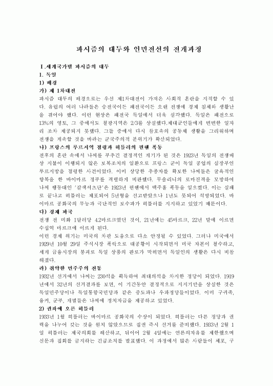 파시즘의 대두와 인민전선의 전개과정