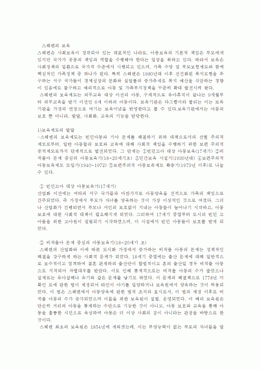 스웨덴보육 레포트 자료