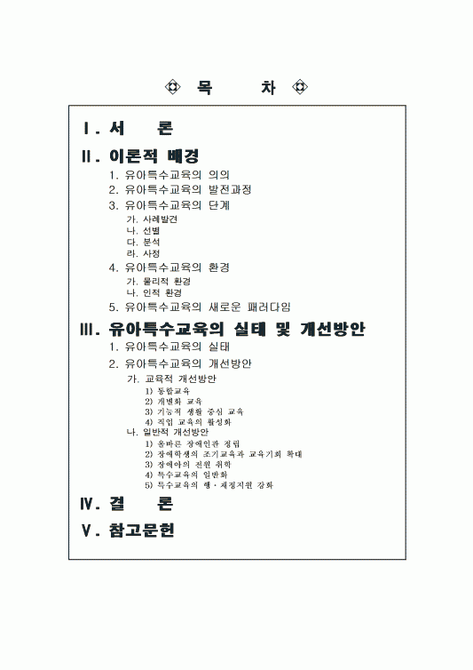 [특수아교육 (완성)] 유아특수교육에 대하여(유아특수교육의 이론적고찰과 실태 및 개선방안 연구)