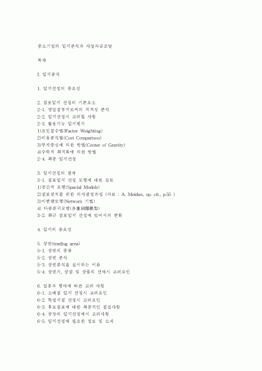 중소기업의 입지분석과 사업자금조달