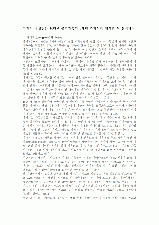 가계도 작성법을 토대로 본인가족의 3세대 가계도 분석