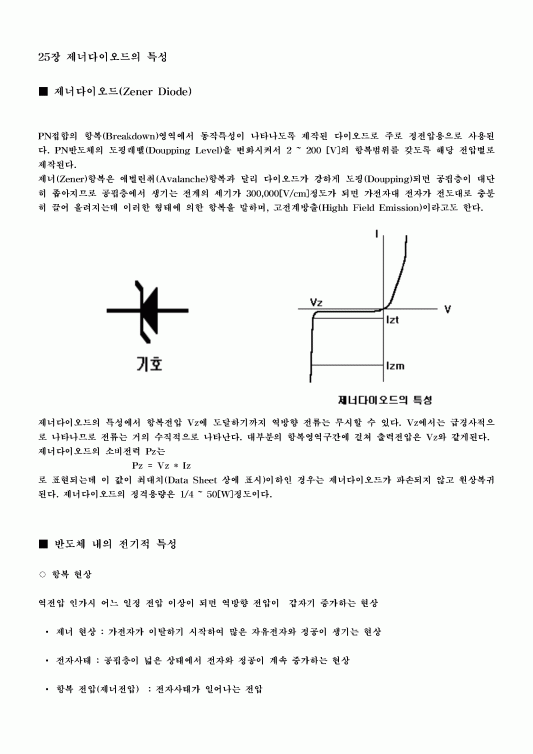[공학/컴퓨터/통신] 제너다이오드의 특성