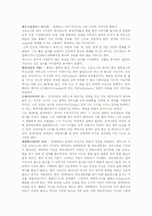 그리스 로마 신화 주요 신들
