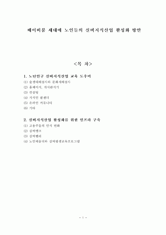 베이비붐 세대에 노인들의 실버지식산업 활성화 방안