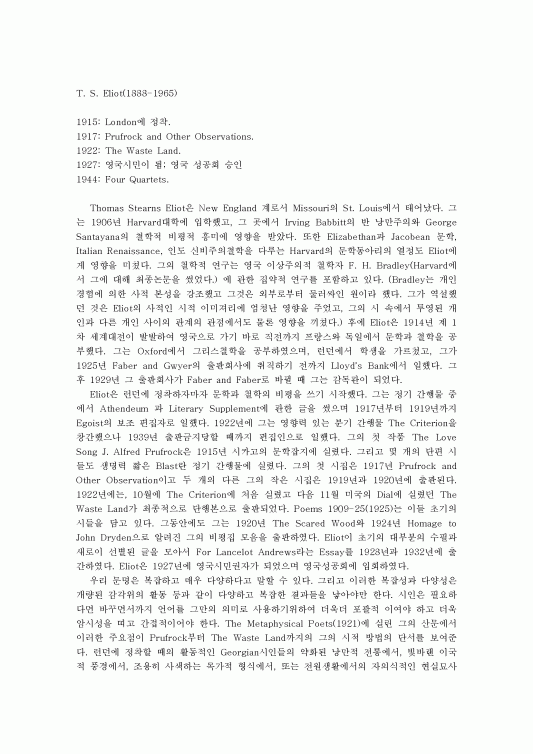 엘리엇에 관한 노턴 엔톨로지 번역