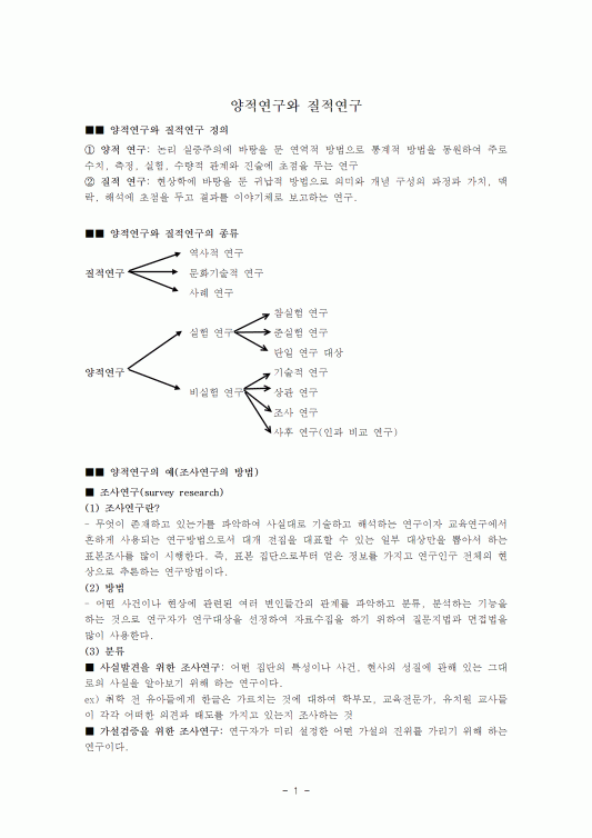 양적연구와 질적연구 정의 및 예시