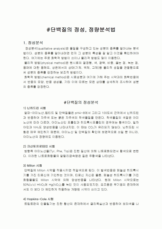 단백질의 정성, 정량분석법