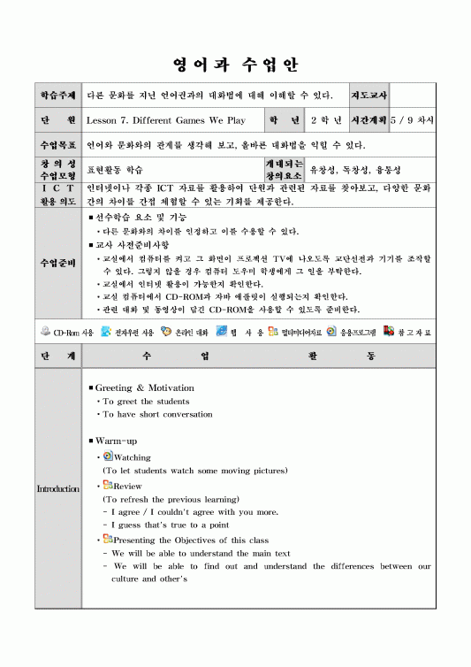 영어과 수업안 작성