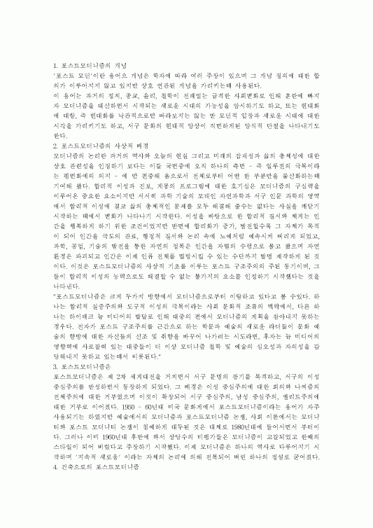포스트모더니즘의 개념 사상적 배경 건축으로의 포스트모더니즘