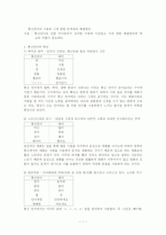 통신언어와 인터넷 언어의 사용의 문제점 및 해결방안