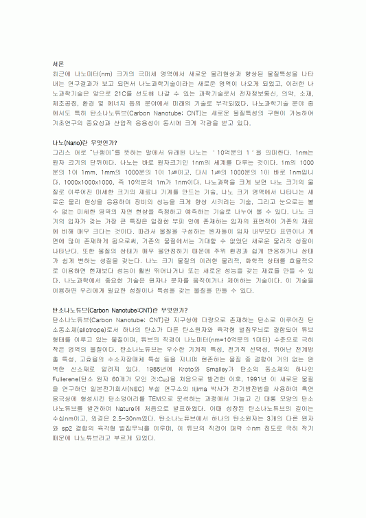 탄소나노튜브 CNT 나노(Nano) FED Mechatronics 전기 방전법 CVD법