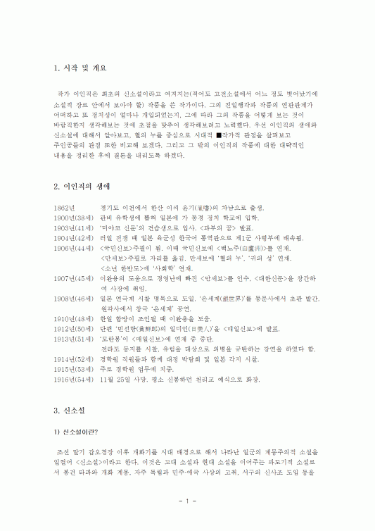 이인직과 신소설, 그의 작품세계