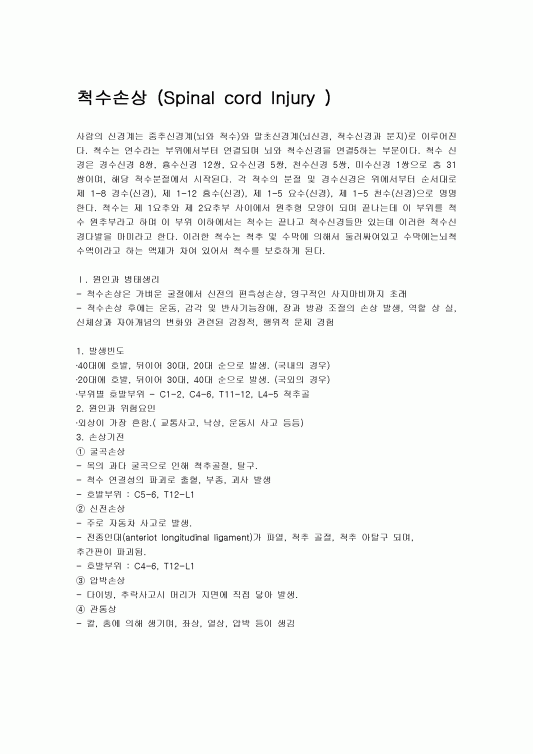 척수손상 (Spinal cord Injury )