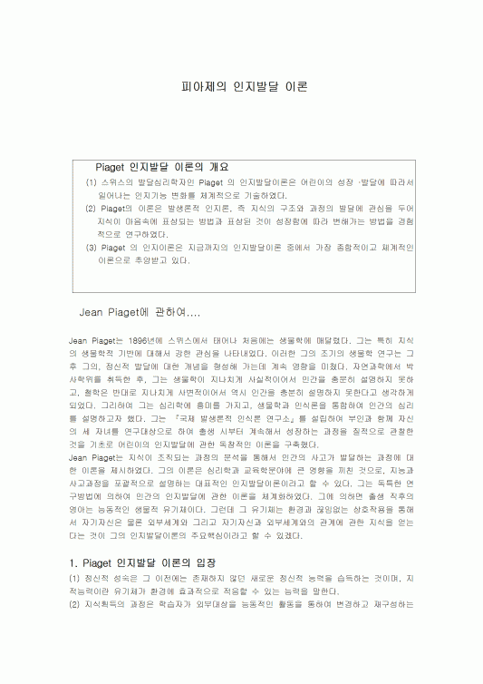 피아제의 인지발달 이론