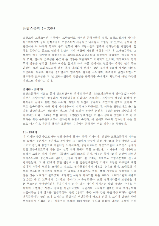 불어불문학과, 프랑스 문학의 이해 - 완벽정리
