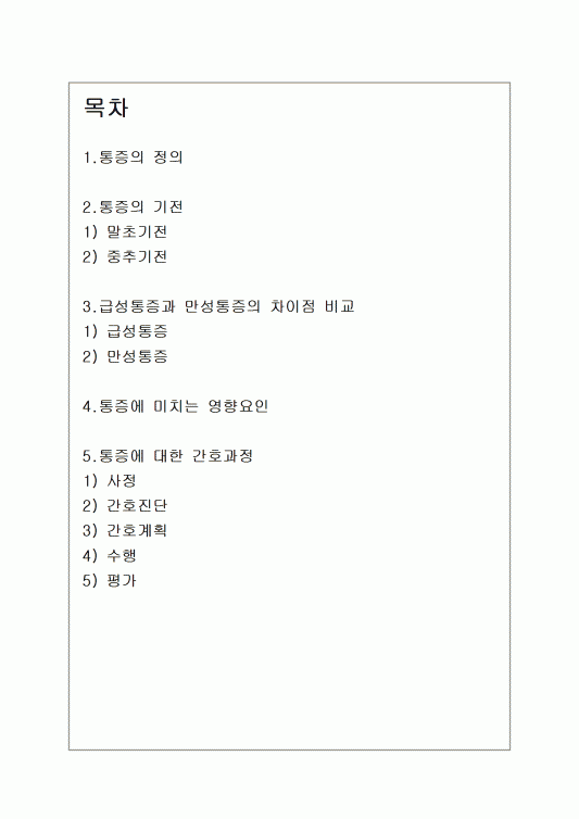 급성통증과 만성통증의 차이와 통증을 완화할 수 있는 간호과정