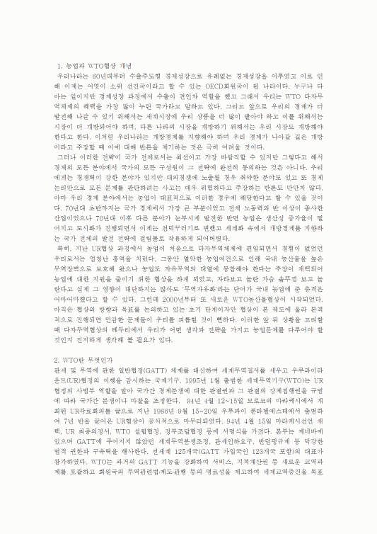 [무역학과 관세론]농업과 WTO협상 개념과 한국경제 그리고 농촌지역문제 및 WTO 농업협상의 주요쟁점