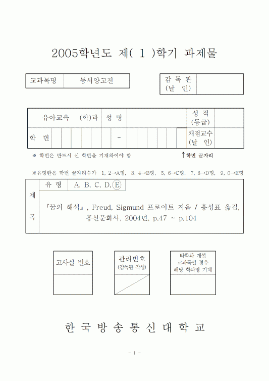 꿈의 해석』, 레포트 자료