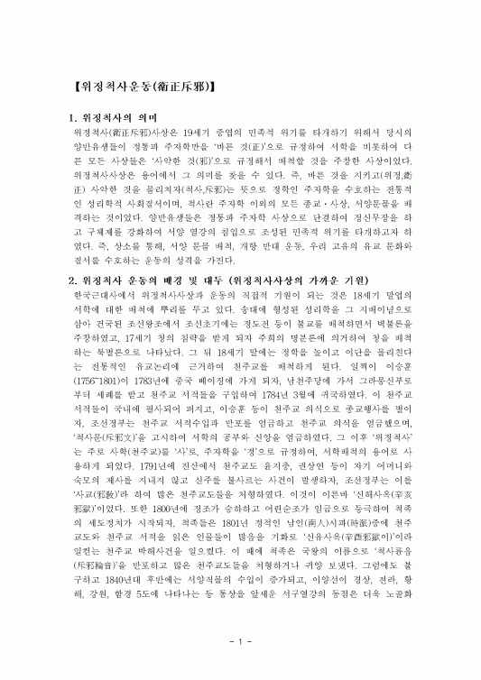 위정척사운동의 내용과 성격