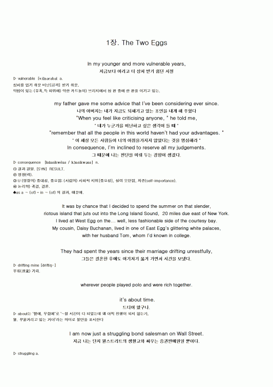 The Great Gatsby 부분 번역, 중요 단어