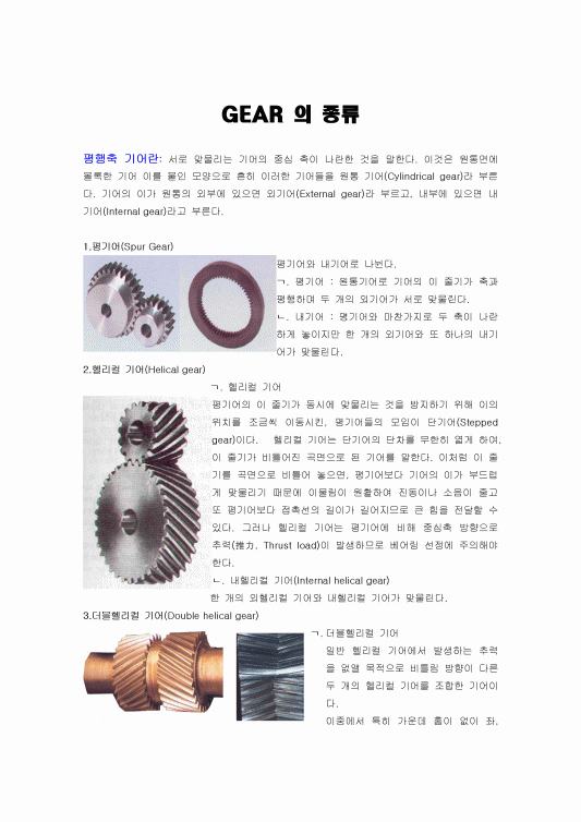 기어(Gear)의 종류