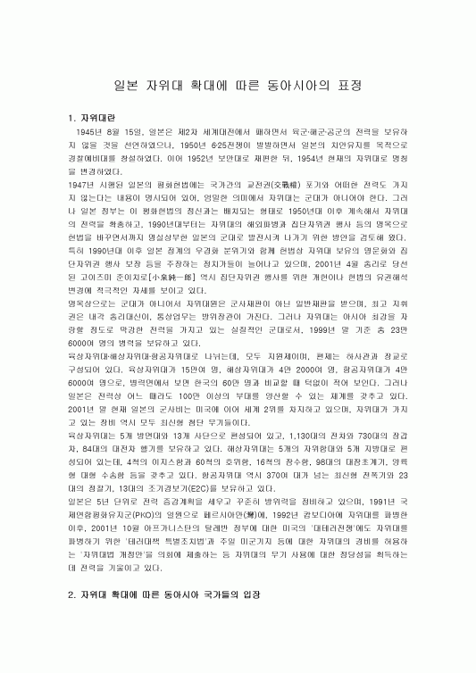 일본 자위대 확대에 따른 동아시아의 표정