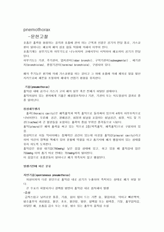 pnemothorax =문헌고찰