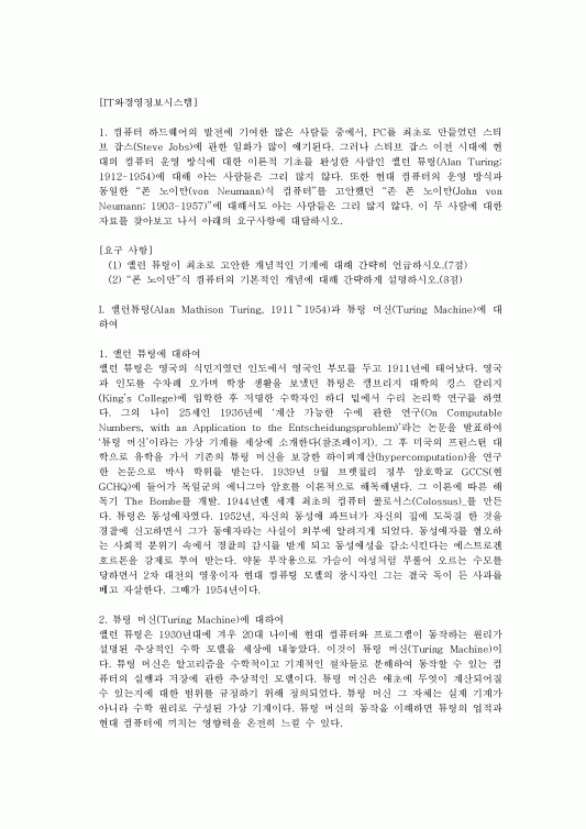 [IT와 경영정보시스템] 앨런 튜링기계와 폰 노이만식 컴퓨터에 대한 상세한 레포트