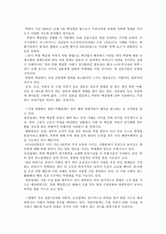 북한의 핵실험이 우리경제에 미친 영향