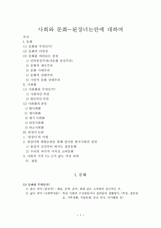 사회와 문화-된장녀논란에 대하여