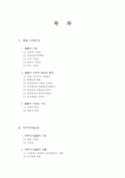 탈춤(가면극)과 꼭두각시 놀음에 대한 조사