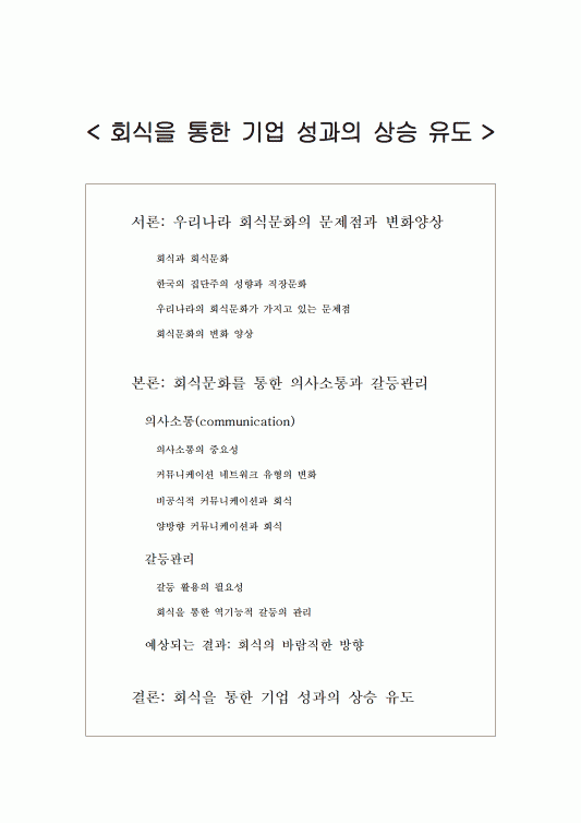 기업의 회식문화와 회식을 통한 기업성과의 상승 유도