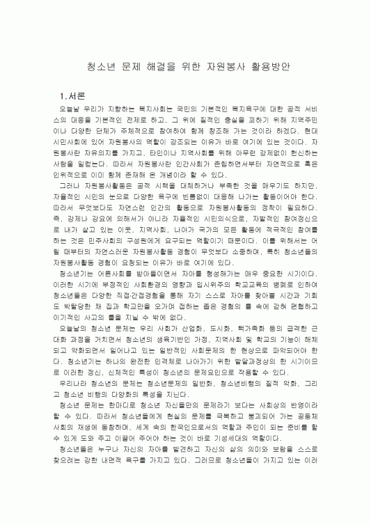 청소년 문제 해결을 위한 자원봉사 활용방안