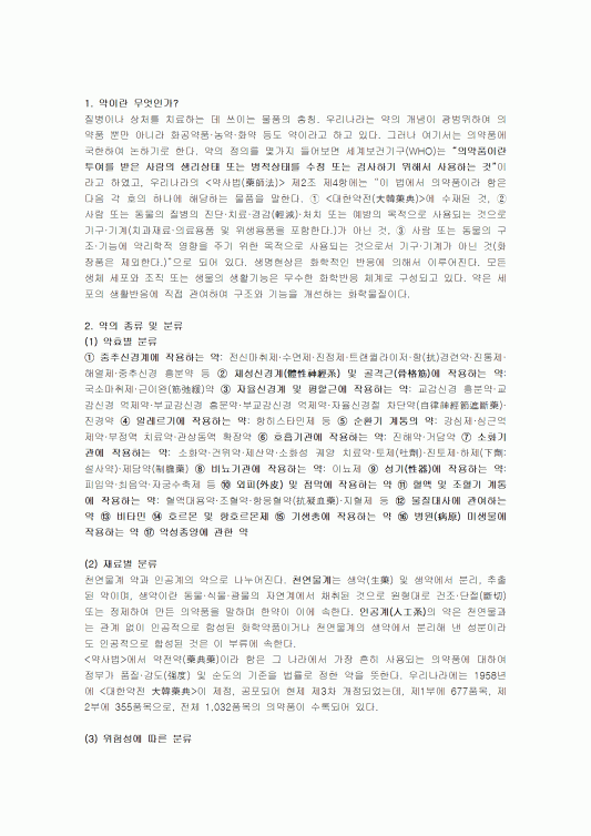 약의 분류 레포트 자료
