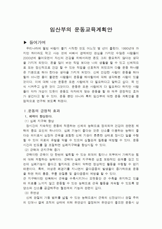 임산부의 운동교육계획안