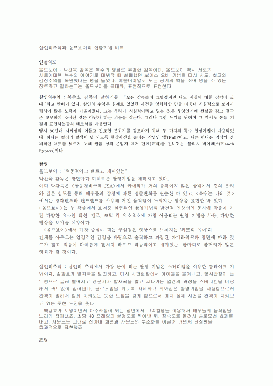 살인의 추억과 올드보이 영화의 연출기법 분석