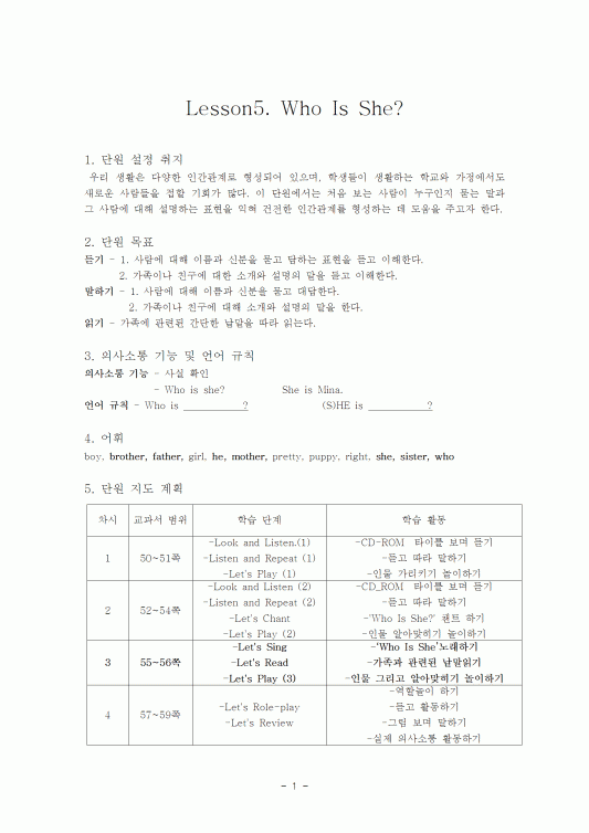 영어 지도안 레포트 자료
