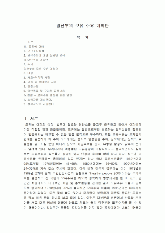 임산부의 모유 수유 계획안