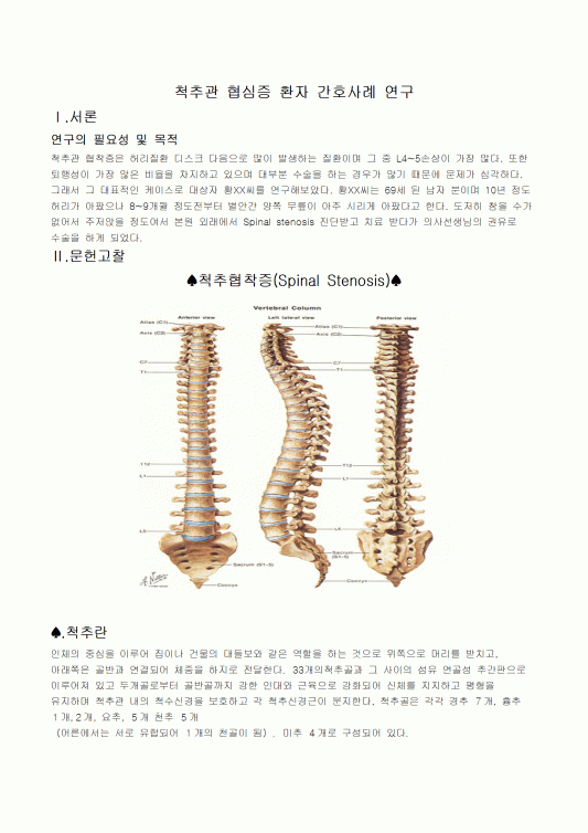 [성인간호학]척추관협착증 CASE