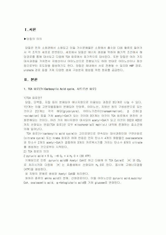 당질대사(해당과정, TCA회로,당신생 과정 등)