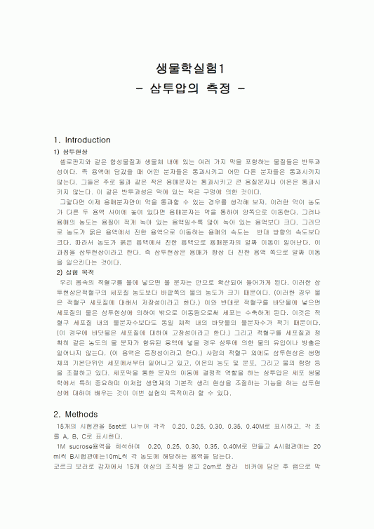 [자연과학] 삼투압의 측정