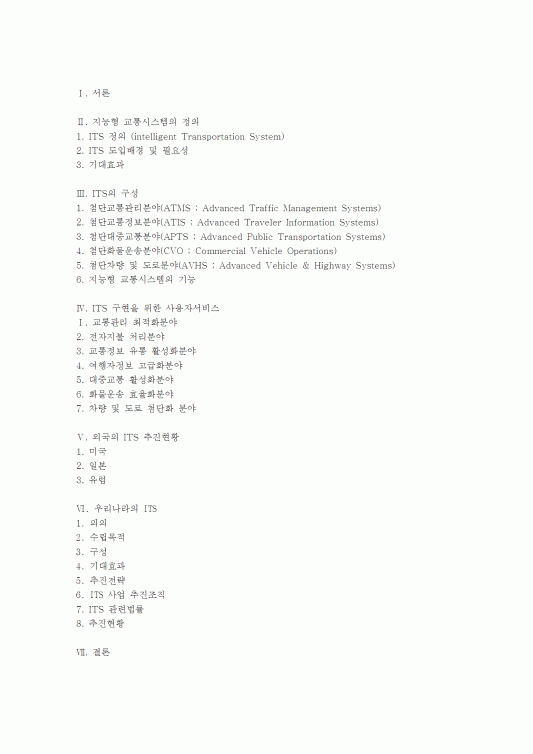 [사회과학] 지능형교통시스템(ITS)에 관한 분석